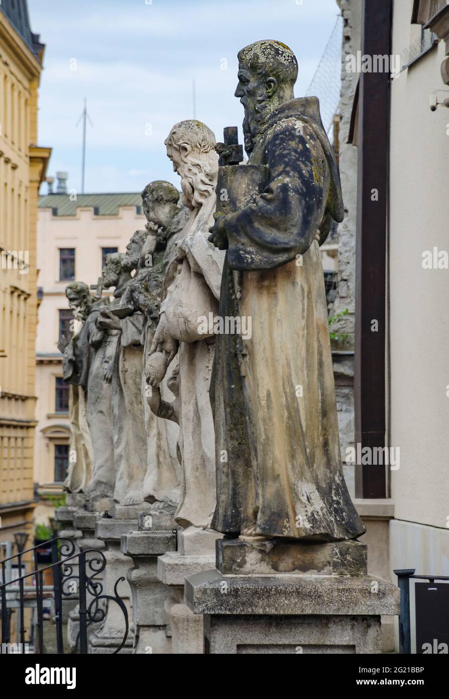Statues in front of the Capuchin Monastery and Crypt in Brno, South ...