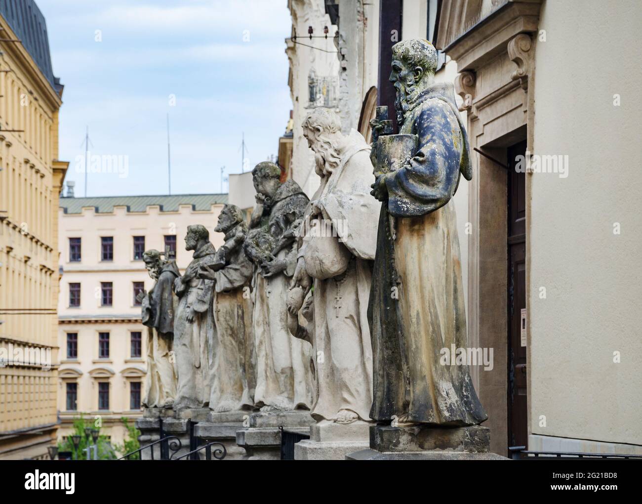 Statues in front of the Capuchin Monastery and Crypt in Brno, South ...