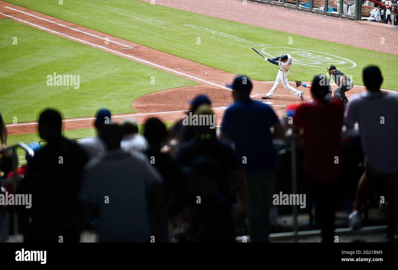June 06, 2021: Atlanta Braves first baseman Freddie Freeman grounds out ...