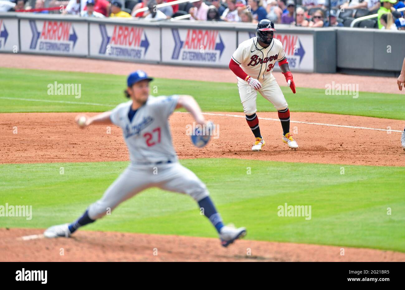 June 06, 2021: Atlanta Braves outfielder Abraham Almonte watches a ...