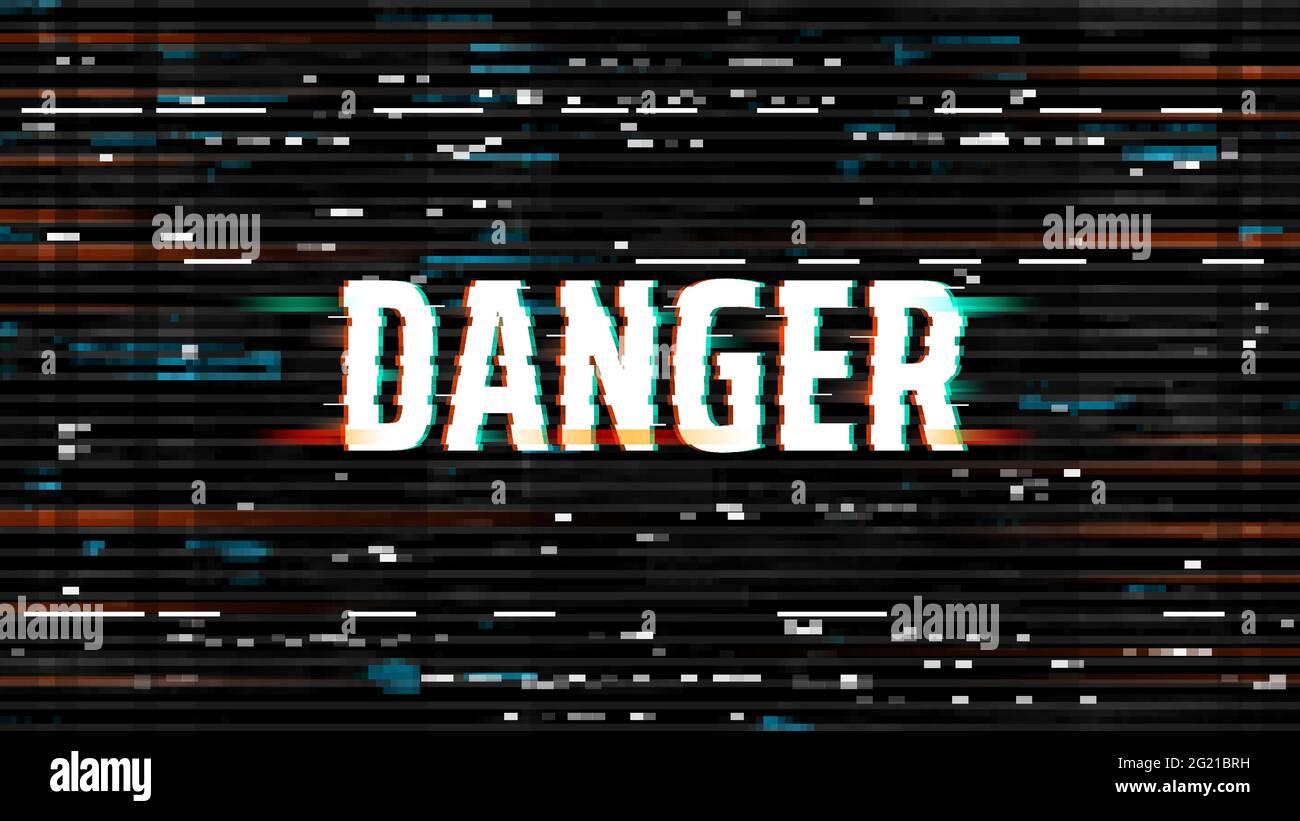 Danger Glitch Background Hacking Or Virus Screen Vector Distorted Pixelized Noise On Black