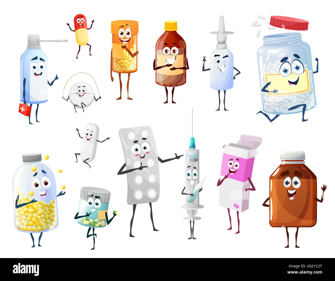 Cartoon pills and medicines, drugs funny vector characters. Pharmacy ...