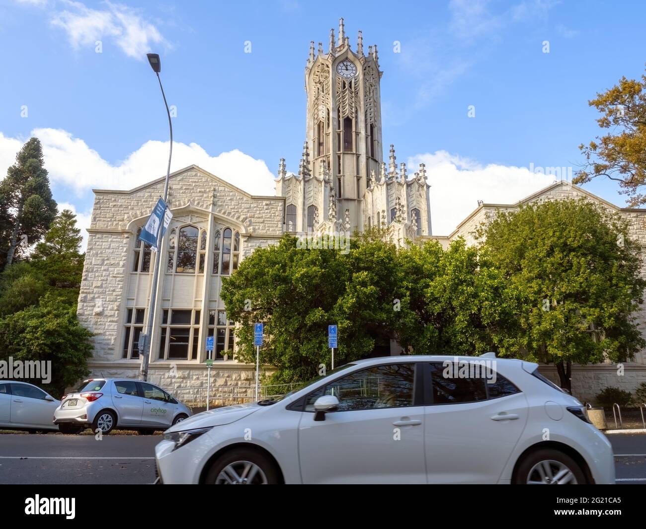 AUCKLAND, NEW ZEALAND - Jun 01, 2021: View of Auckland University Clock ...