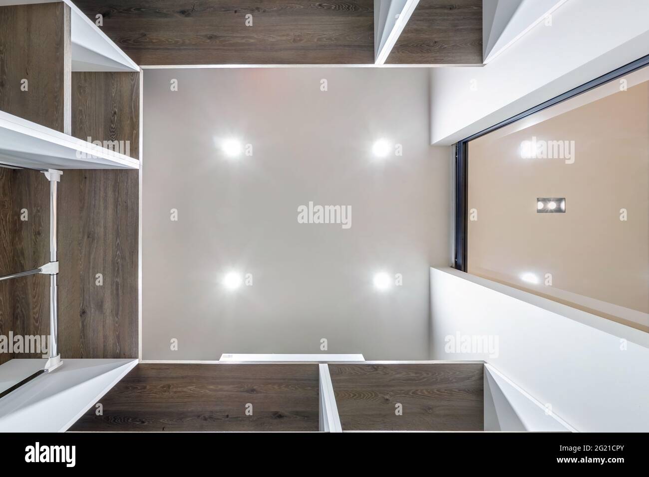 suspended ceiling with led diode spots lamps and drywall construction ...