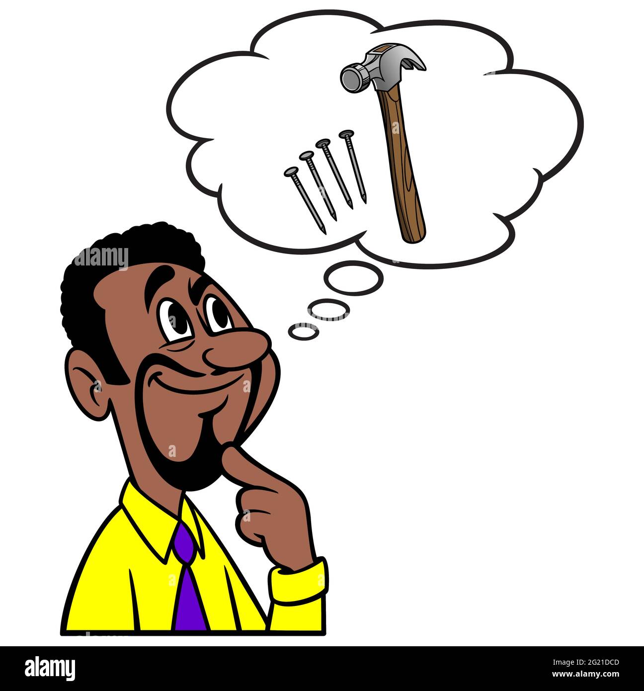 Man thinking about a Construction Project - A cartoon illustration of a ...