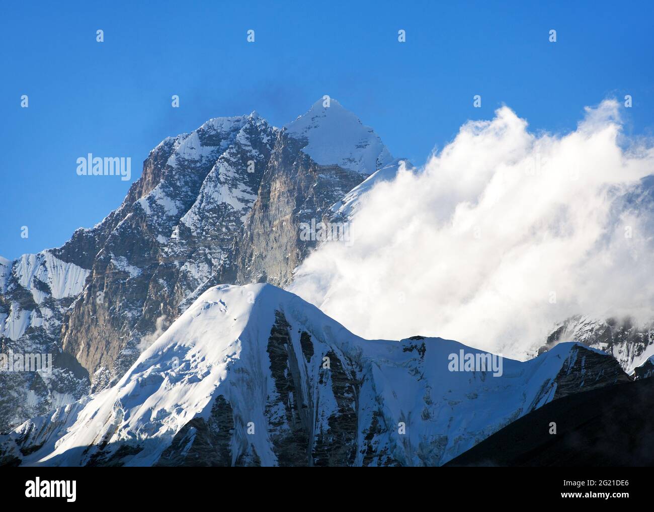 View of Everest Lhotse and Lhotse Shar from Barun valley, Nepal ...