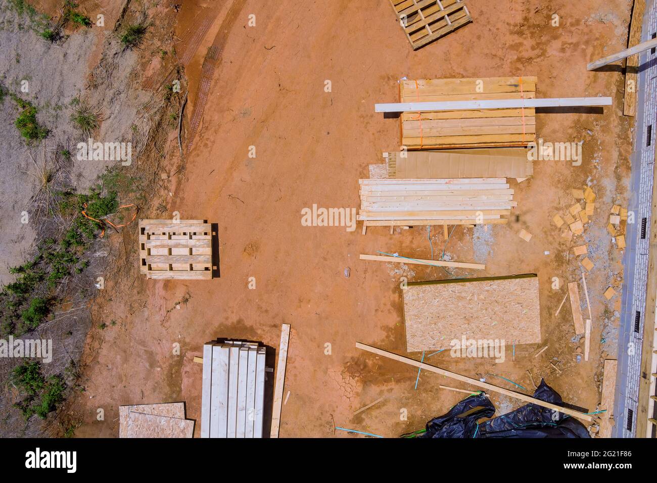 Stacked wooden building materials stack of boards wood frame beam ...