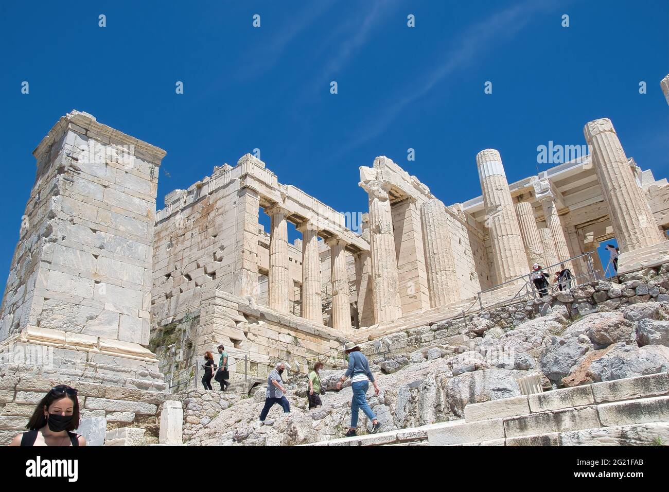 ATHENS, GREECE - May 18, 2021: Propylaea of the Acropolis of Athens is ...