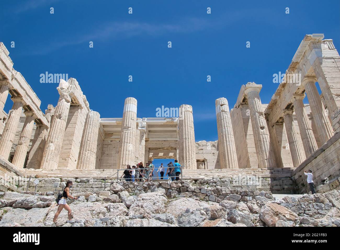 ATHENS, GREECE - May 18, 2021: Propylaea of the Acropolis of Athens is ...