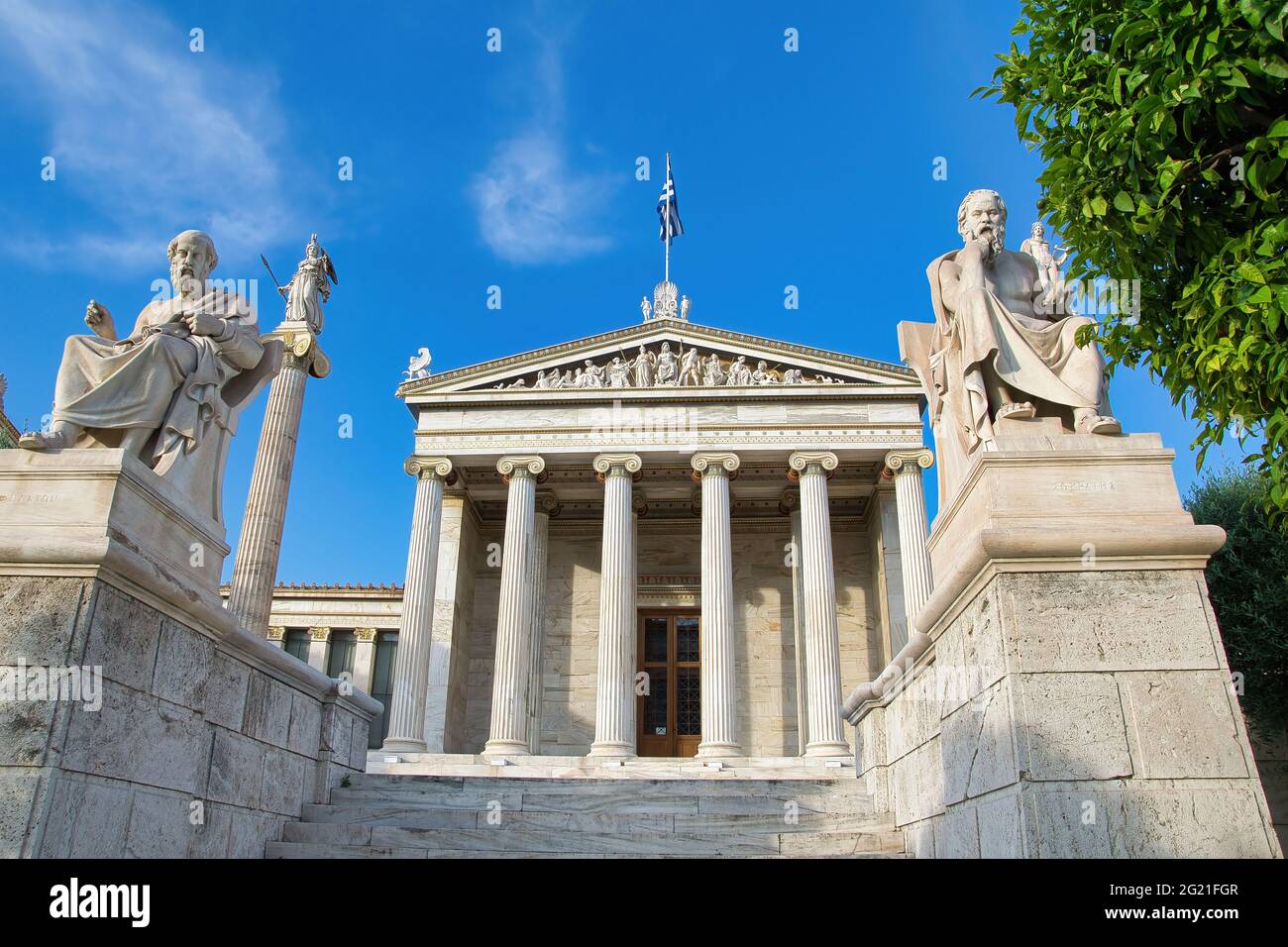 the statue of Socrates, Platon, Athena and Apollon . National and ...