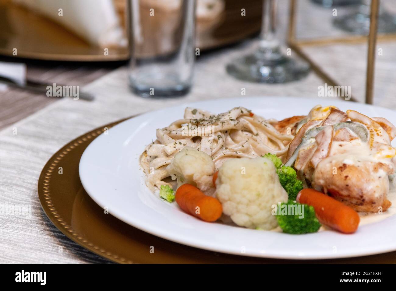 Close up to a dinner plate in a event Stock Photo - Alamy
