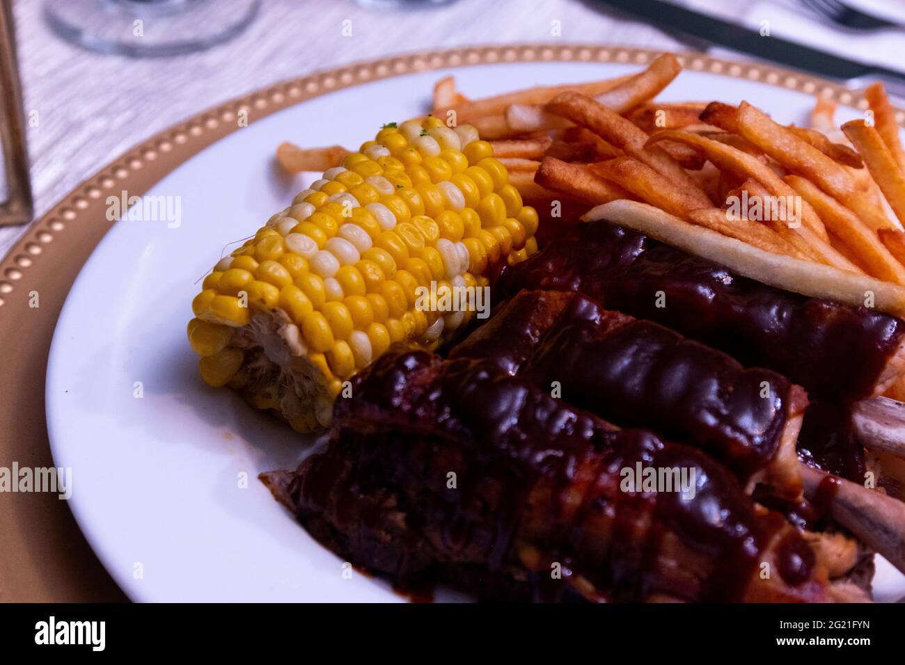 Close up to a dinner plate in a event Stock Photo - Alamy