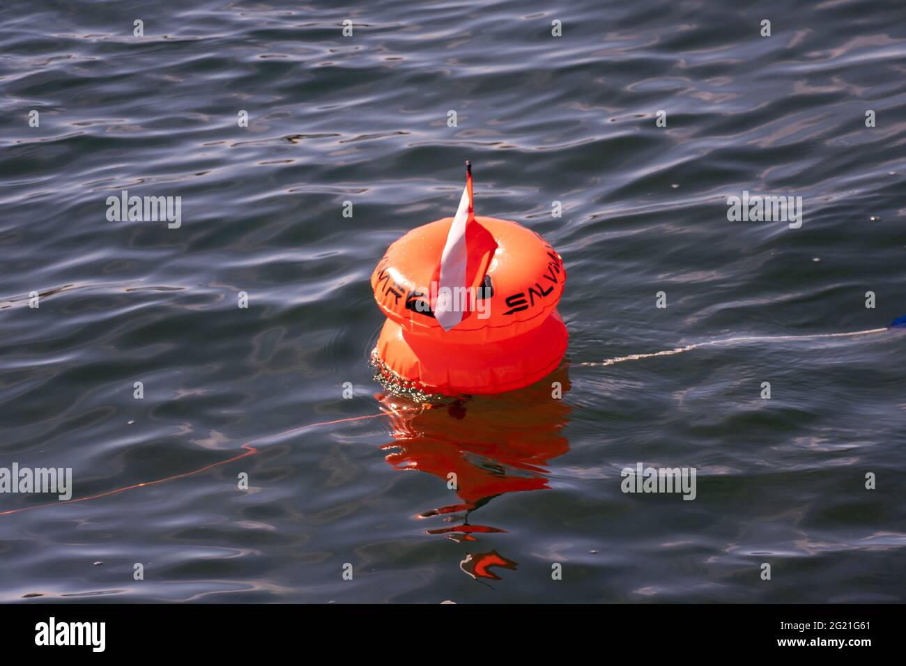NAPLES, ITALY - Jun 05, 2021: Detail of surface marker buoy Diver Below ...