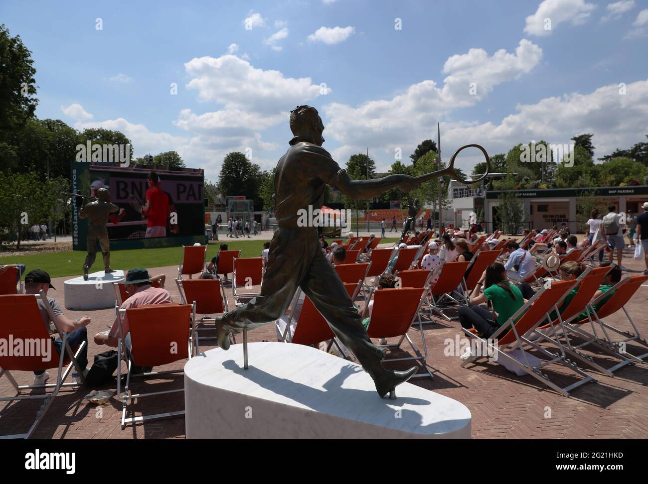 Paris, France. 7th June, 2021. Spectators watch live broadcast match in ...