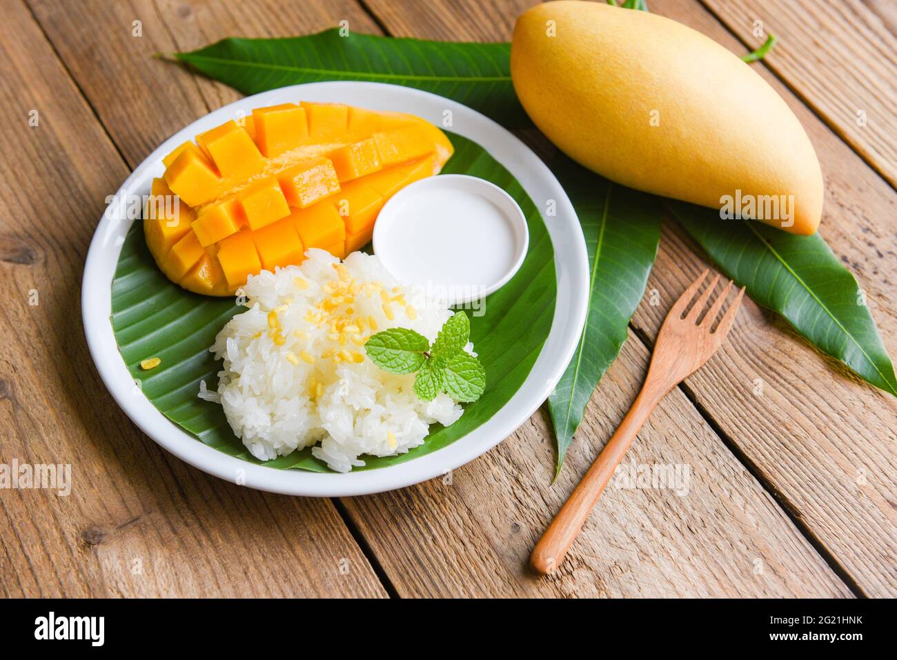 Ripe mango rice cooked with coconut milk, Sticky rice summer tropical ...