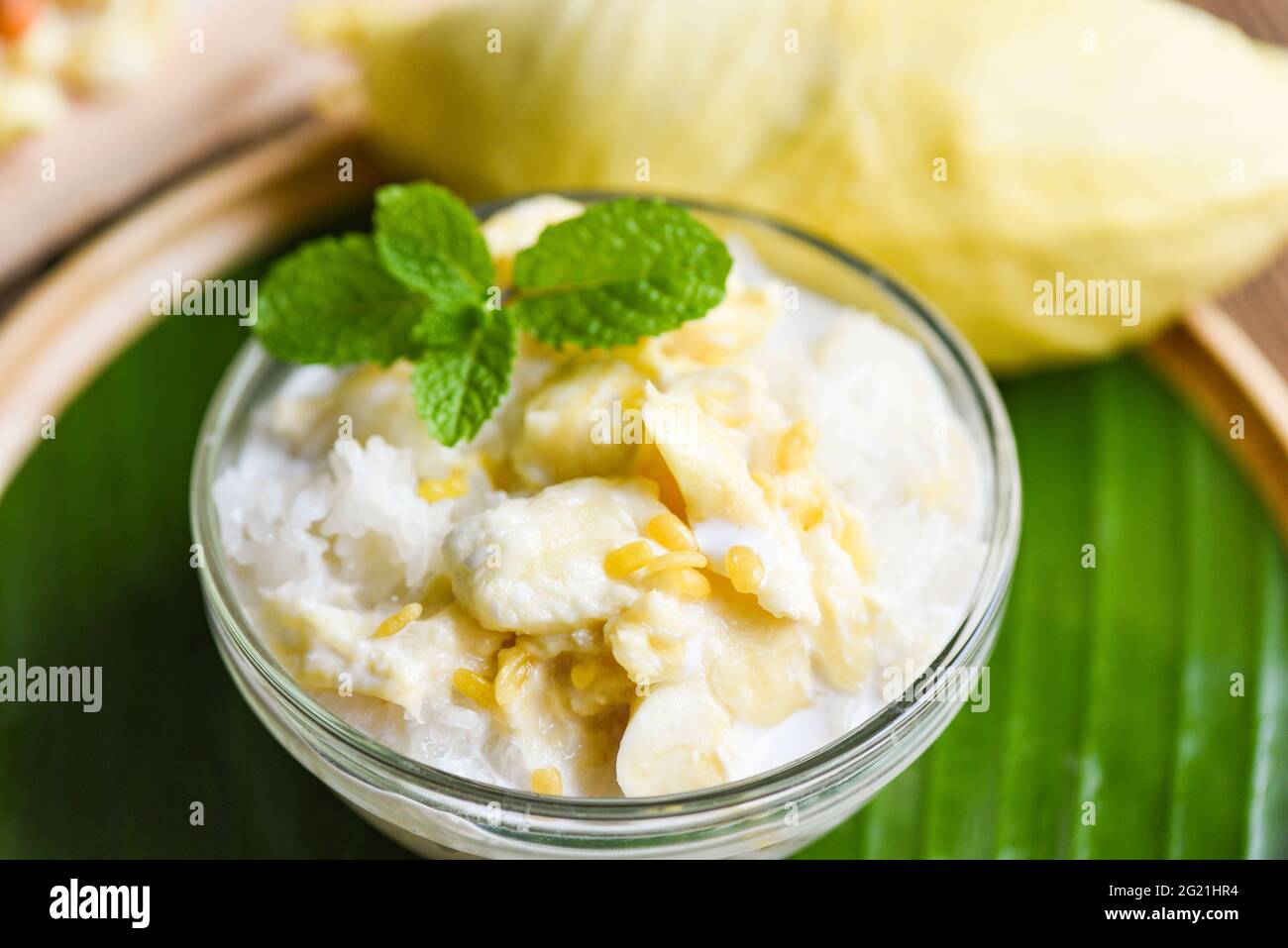 Asian Thai dessert tropical sweet durian peel with yellow bean, Ripe ...