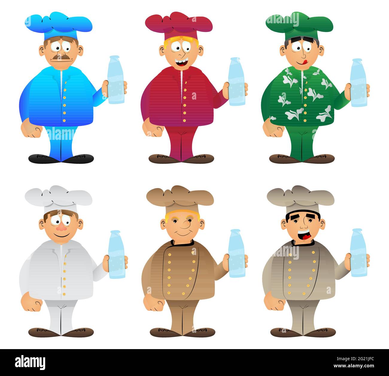 Fat male cartoon chef in uniform holding a glass of water. Vector ...