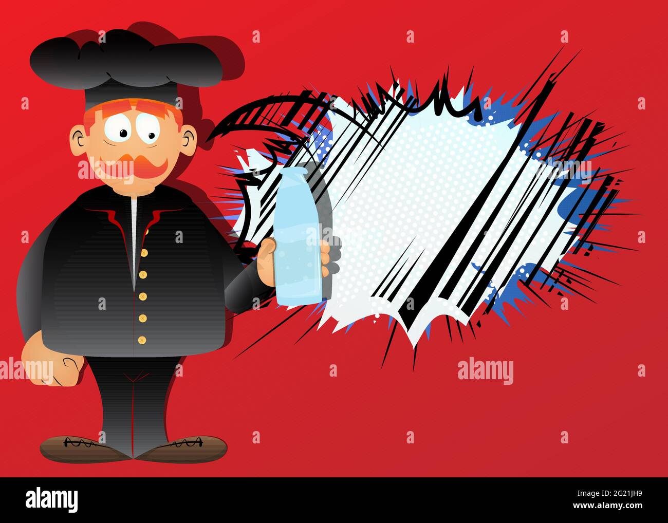 Fat male cartoon chef in uniform holding a glass of water. Vector ...