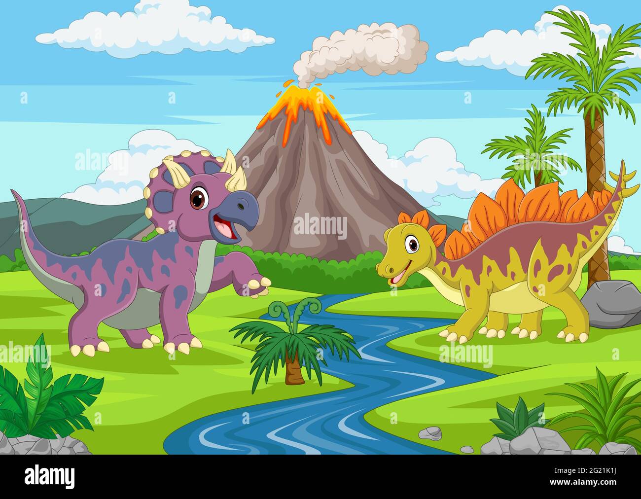 Cartoon funny dinosaurs in the jungle Stock Vector Image & Art - Alamy