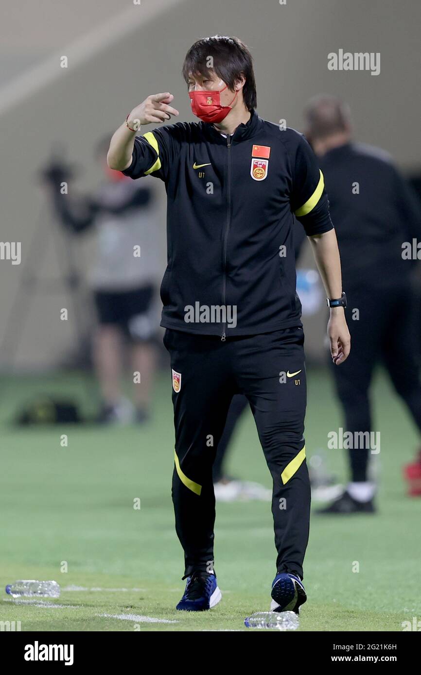 Sharjah. 8th June, 2021. China's head coach Li Tie gestures during a ...