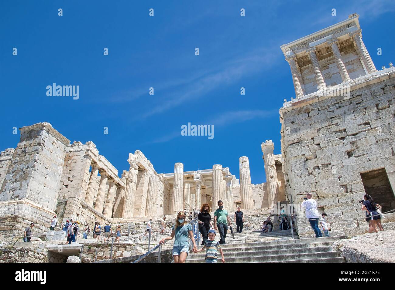 ATHENS, GREECE - May 18, 2021: Propylaea of the Acropolis of Athens is ...