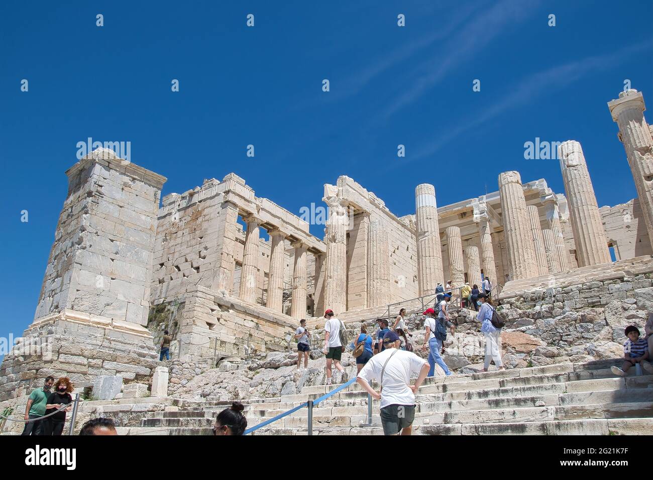 ATHENS, GREECE - May 18, 2021: Propylaea of the Acropolis of Athens is ...