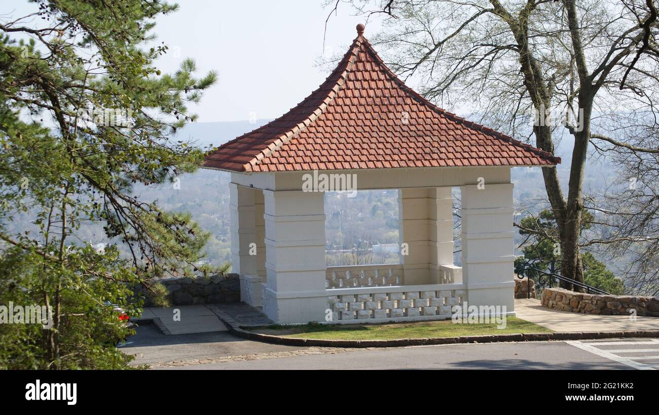 Panorama view point at hot springs downtown from mountain tower of hot ...