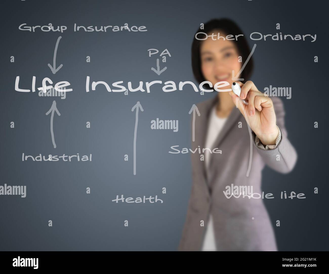 business woman writing insurance concept Stock Photo - Alamy