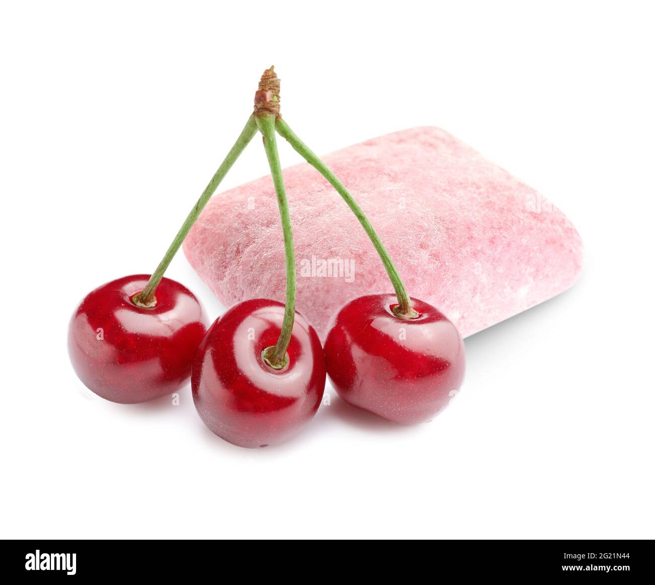Cherry chewing gum on white background Stock Photo - Alamy