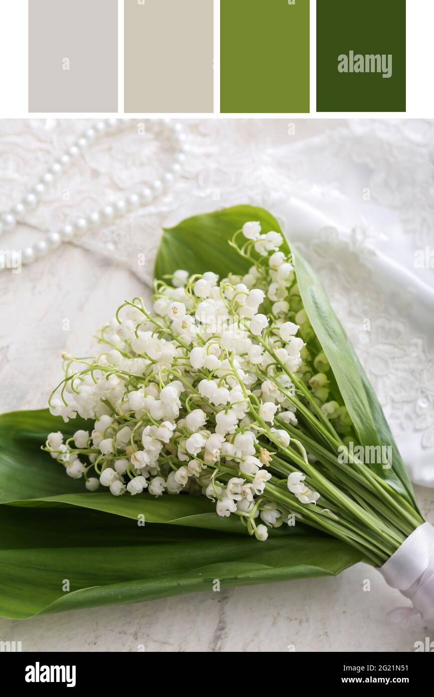Beautiful lily-of-the-valley flowers on light background. Different ...