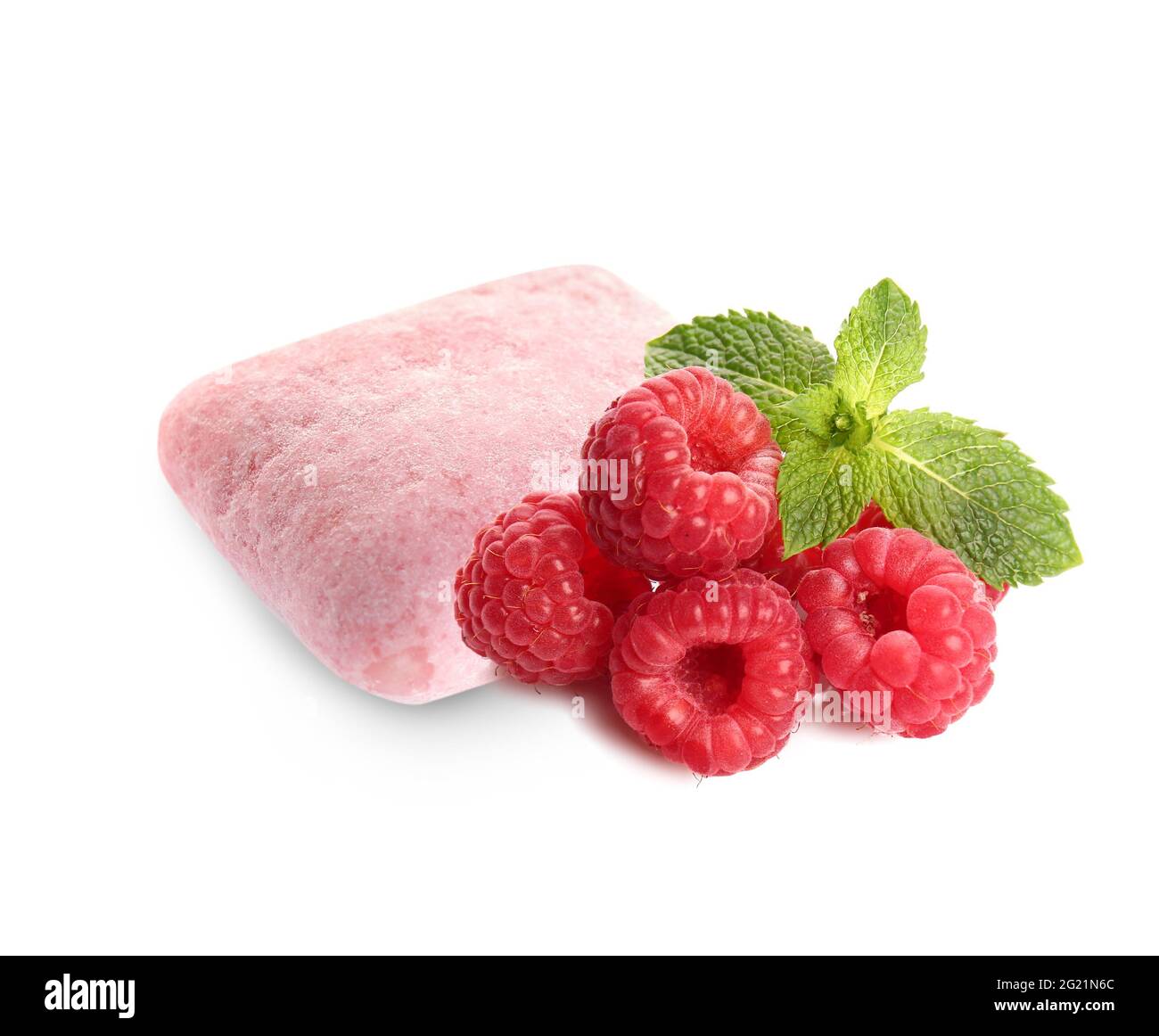 Raspberry chewing gum on white background Stock Photo - Alamy