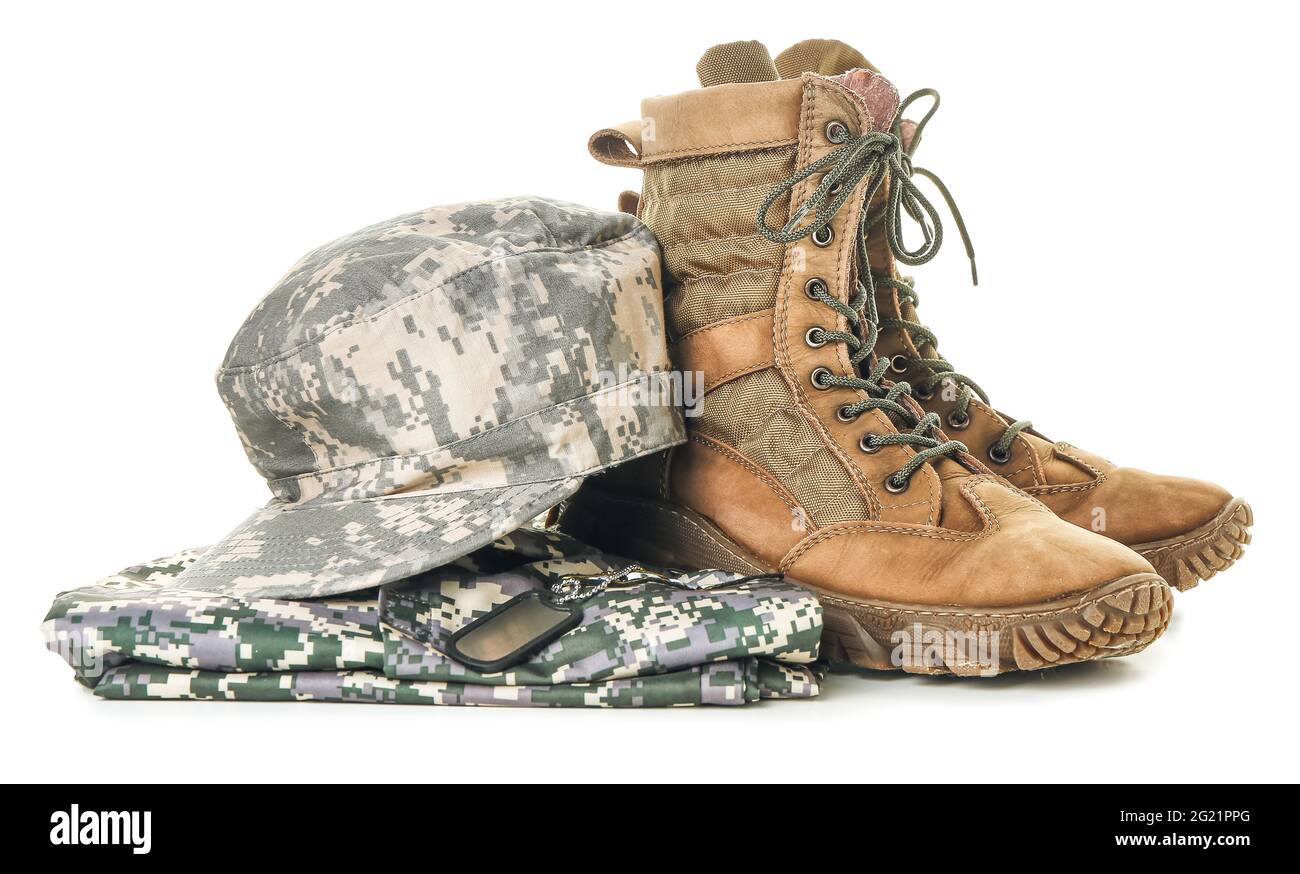 Military uniform on white background Stock Photo - Alamy