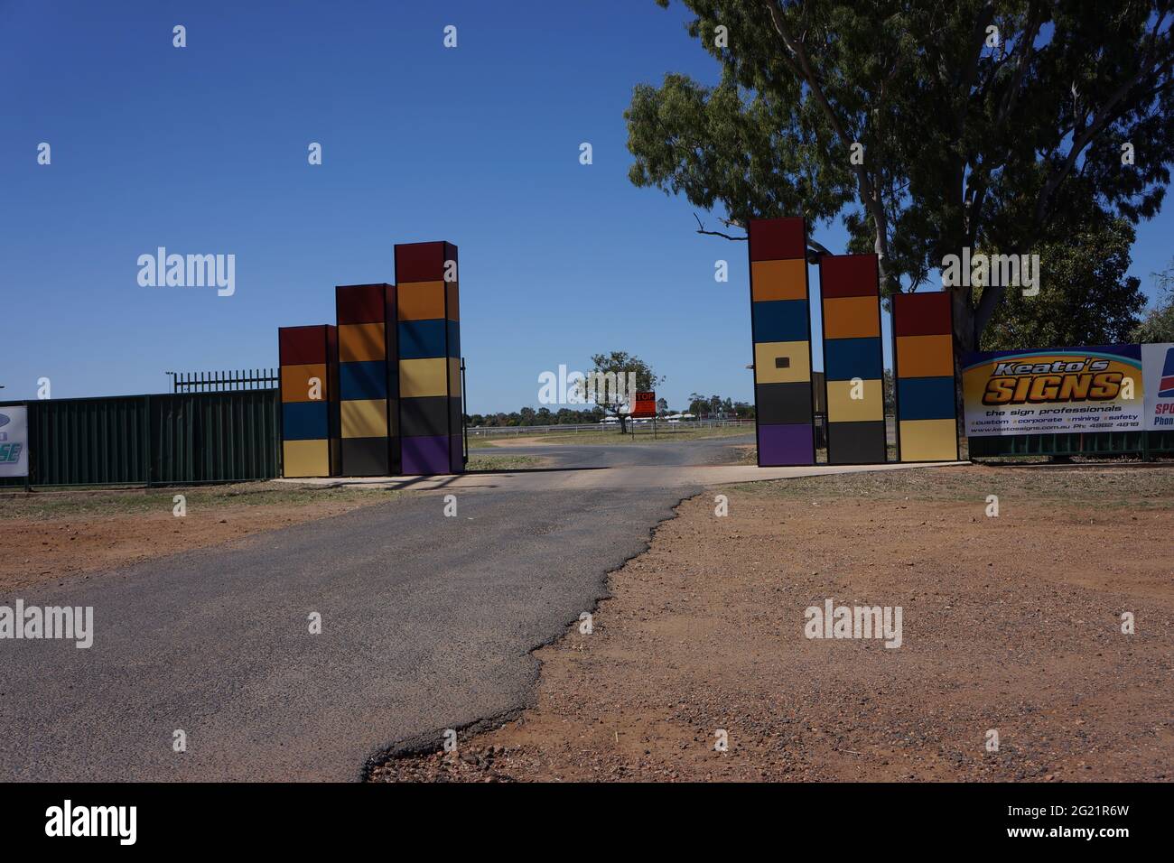 Colourful pillars mark the entry to the Emerald showgrounds in the ...