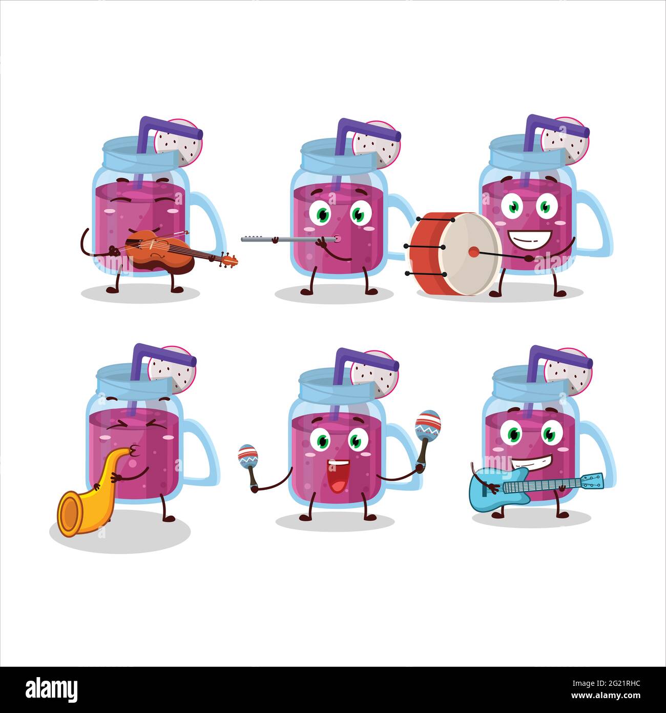 Cartoon character of dragon fruit smoothie playing some musical ...