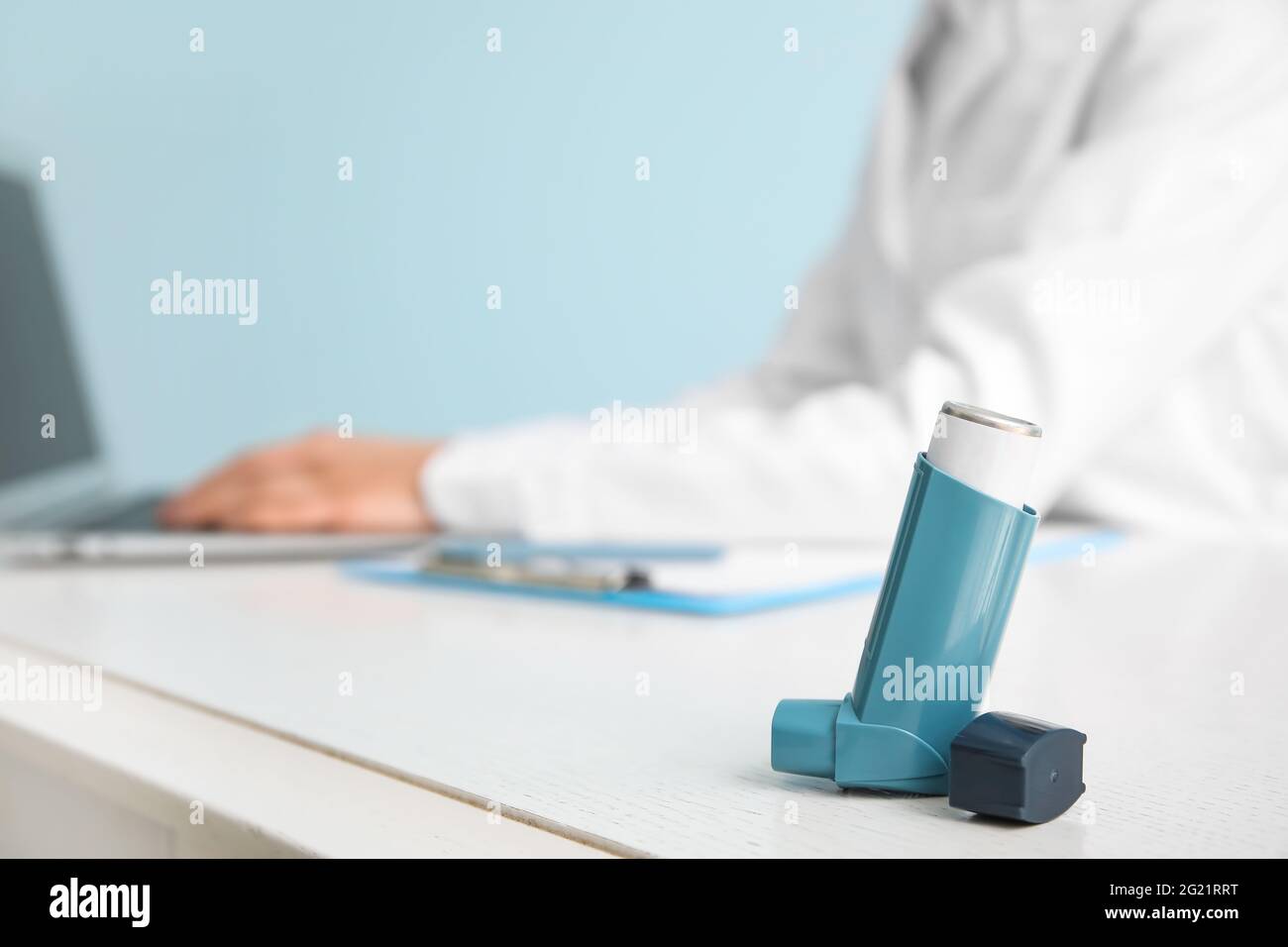 Modern inhaler on table of allergist in clinic Stock Photo - Alamy