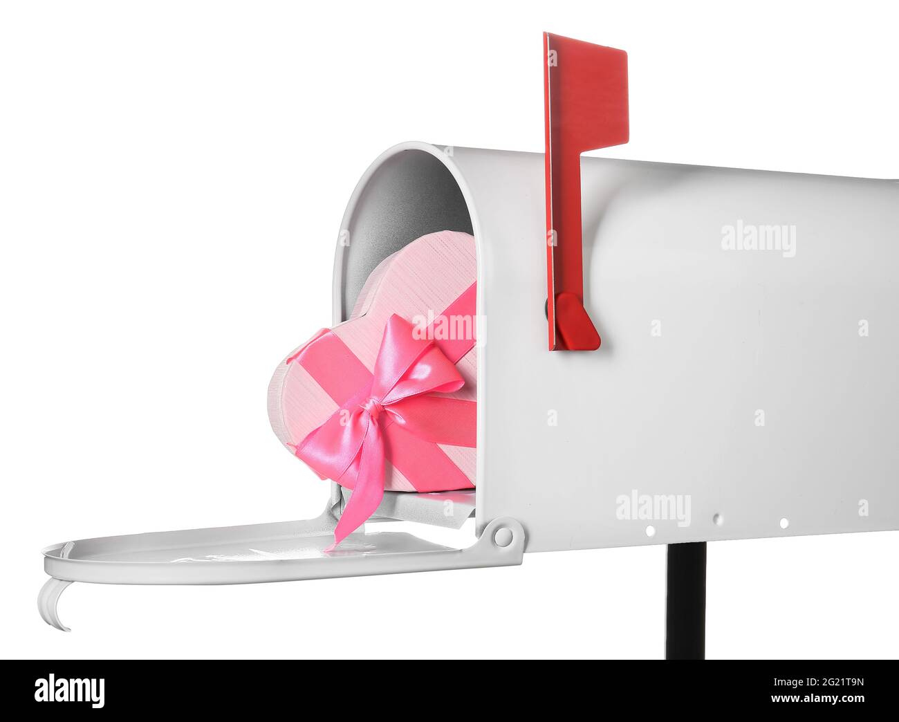 Mail box with gift on white background Stock Photo - Alamy