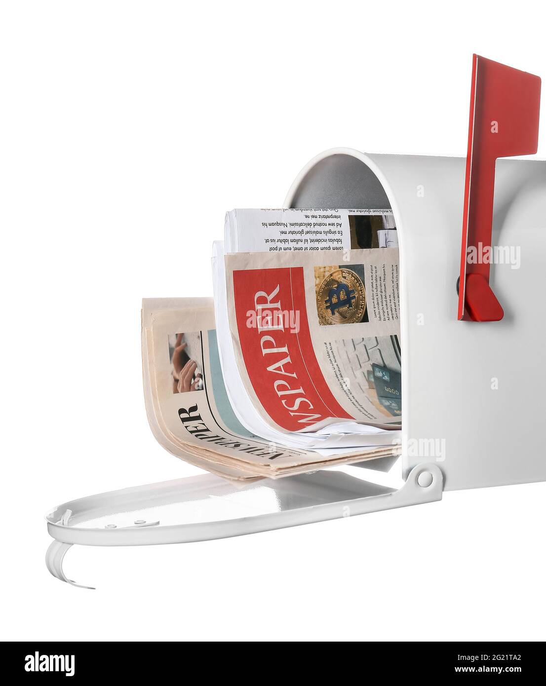 Mail box with newspapers on white background Stock Photo - Alamy