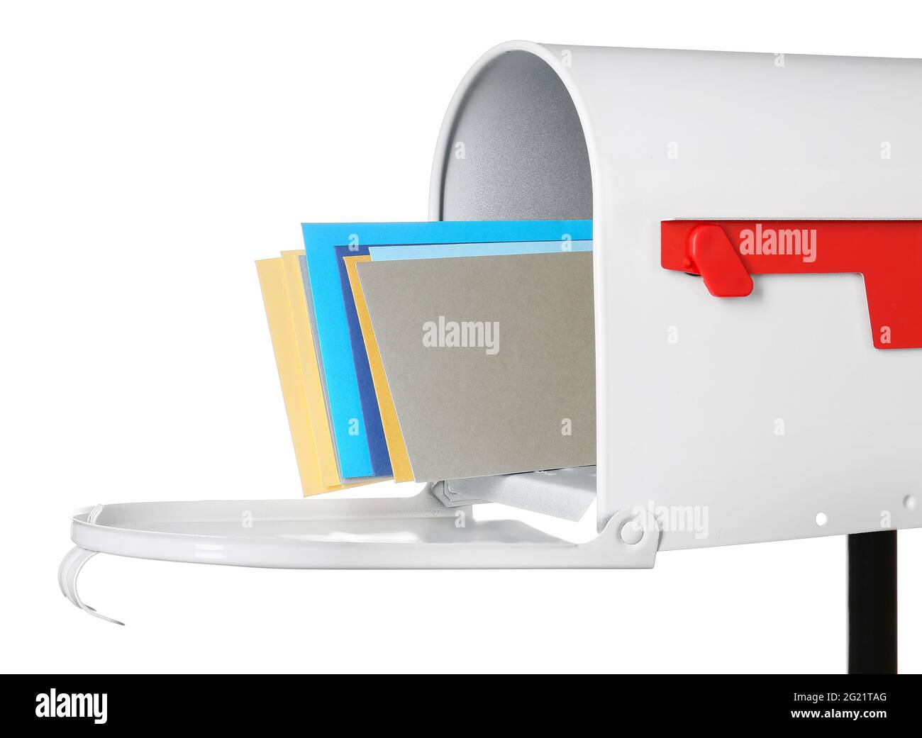 Mail box with letters on white background Stock Photo - Alamy