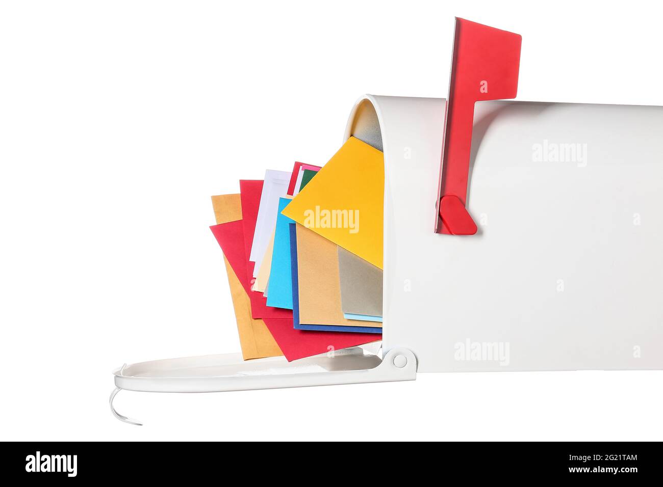 Mail box with letters on white background Stock Photo - Alamy