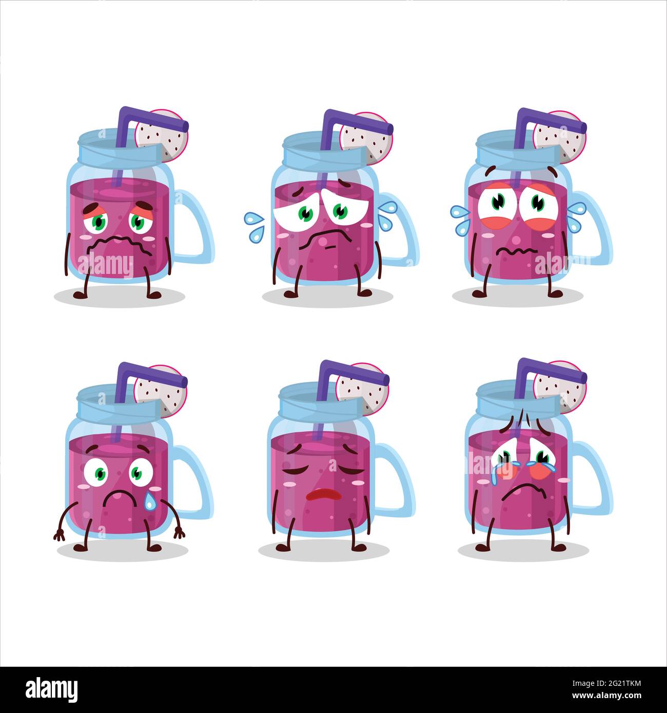 Dragon fruit smoothie cartoon character with sad expression. Vector ...