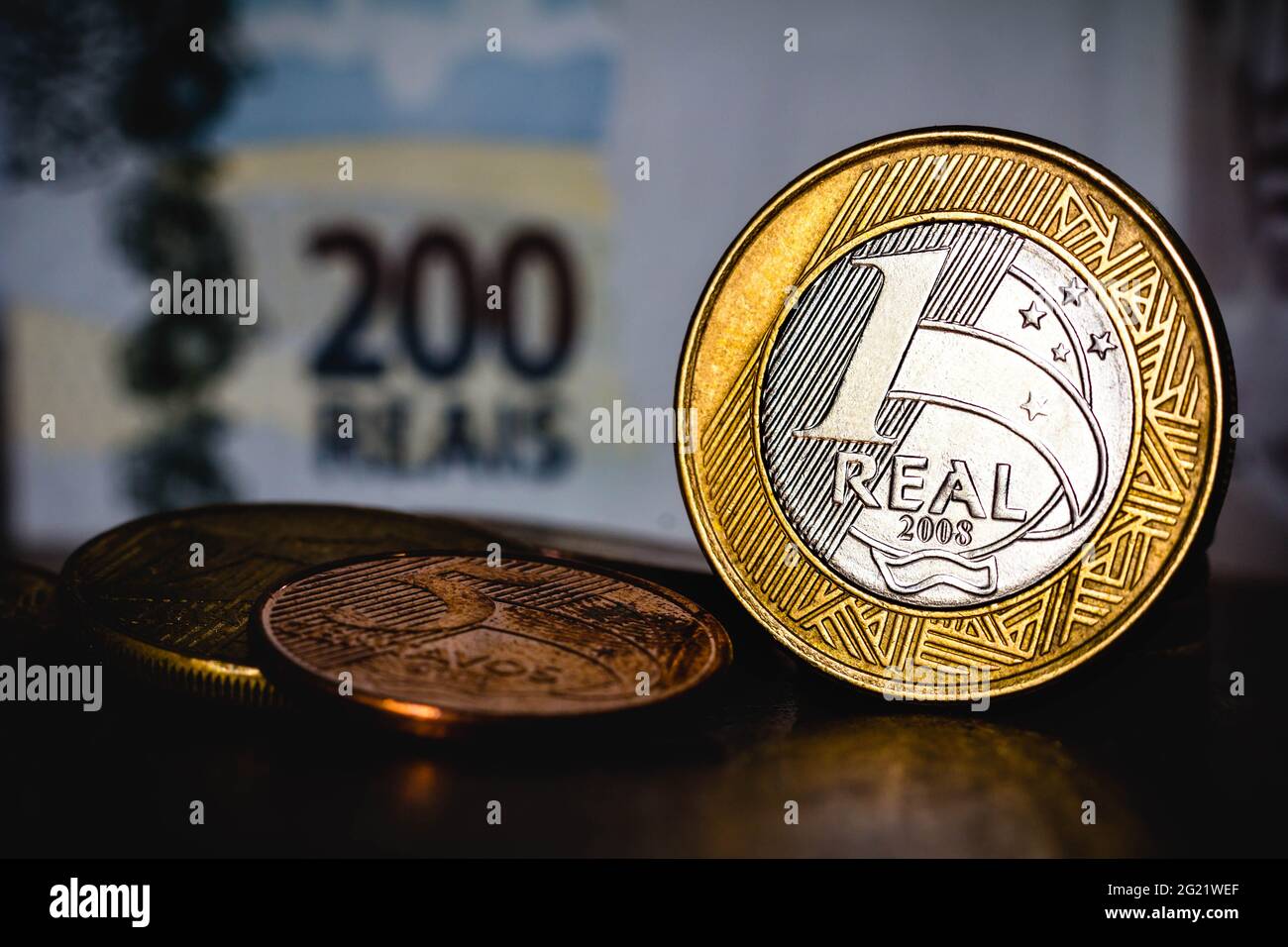 Brazil. 07th June, 2021. In this illustration photo the one real coin ...