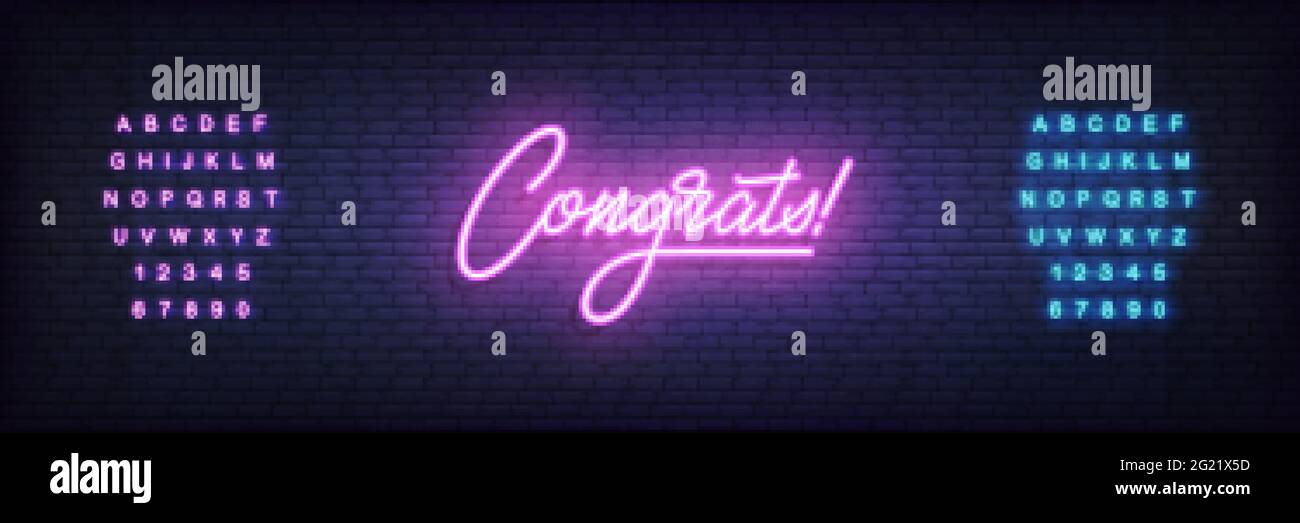 Congrats neon template. Glowing neon lettering Congratulations sign ...