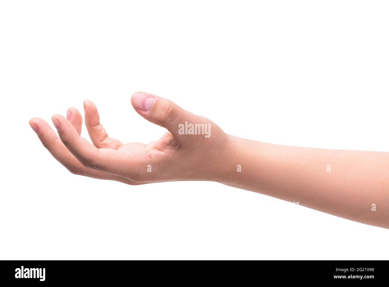 Hand asks for alms isolated on white background. Poverty, bankruptcy ...