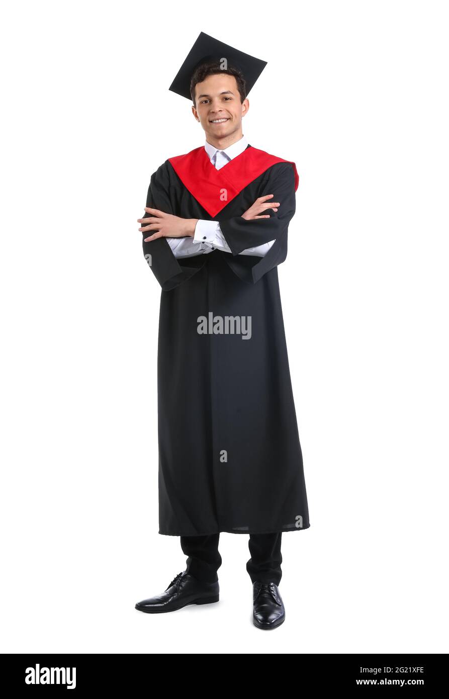 Male graduating student on white background Stock Photo - Alamy