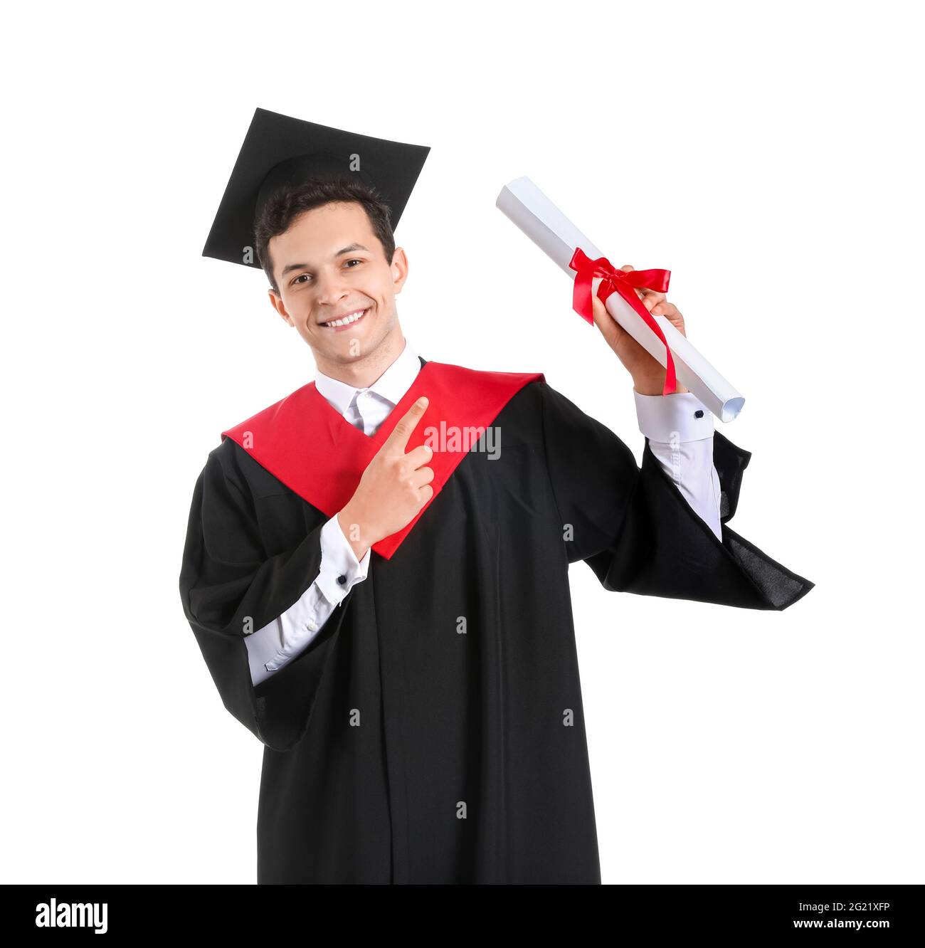Male graduating student on white background Stock Photo - Alamy