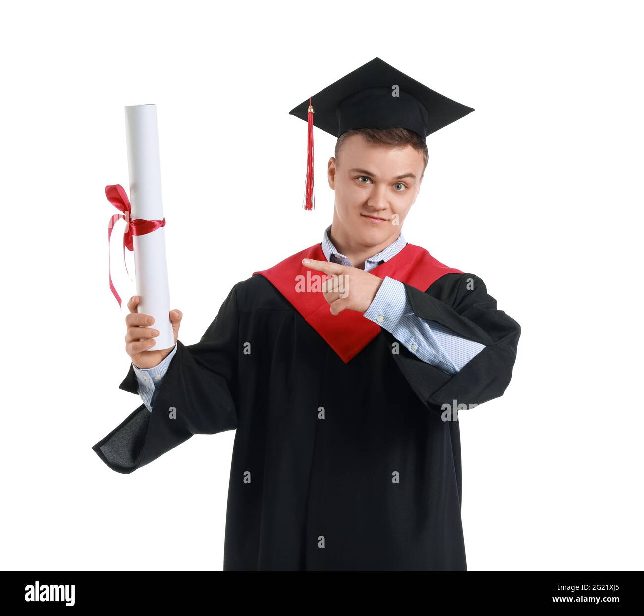 Male graduating student on white background Stock Photo - Alamy