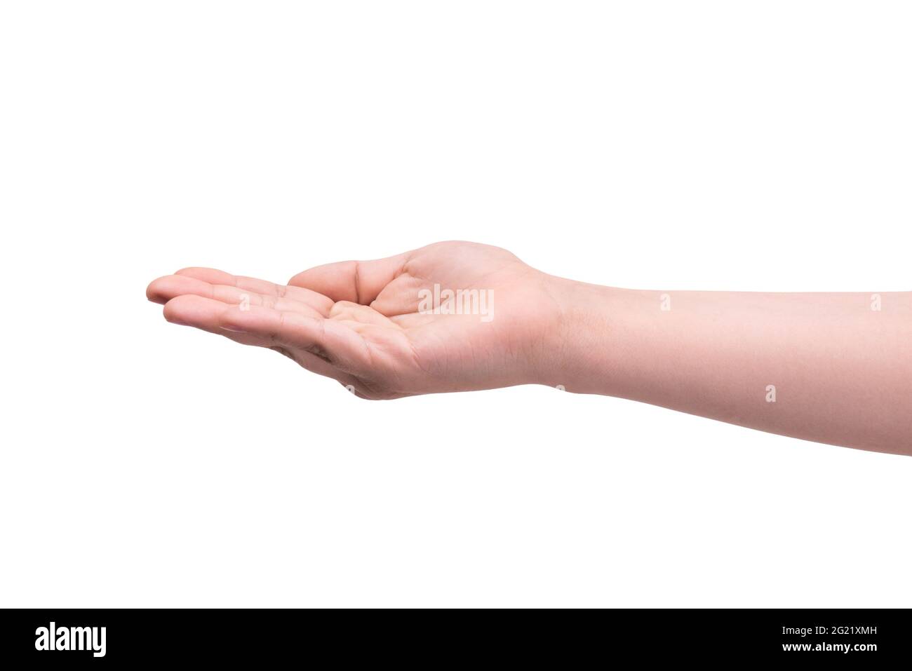 Hand asks for alms isolated on white background. Poverty, bankruptcy ...