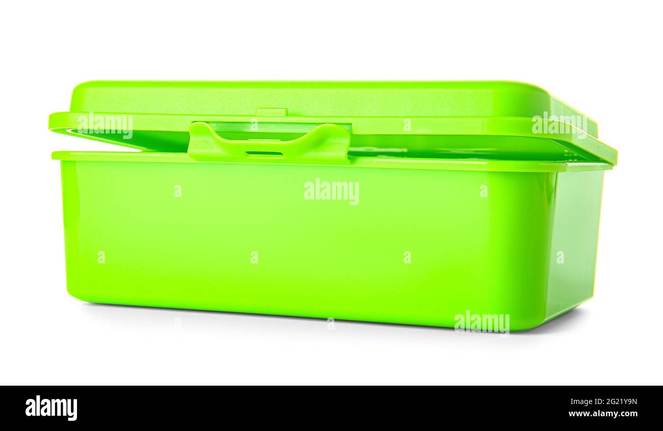 Plastic lunch box on white background Stock Photo - Alamy
