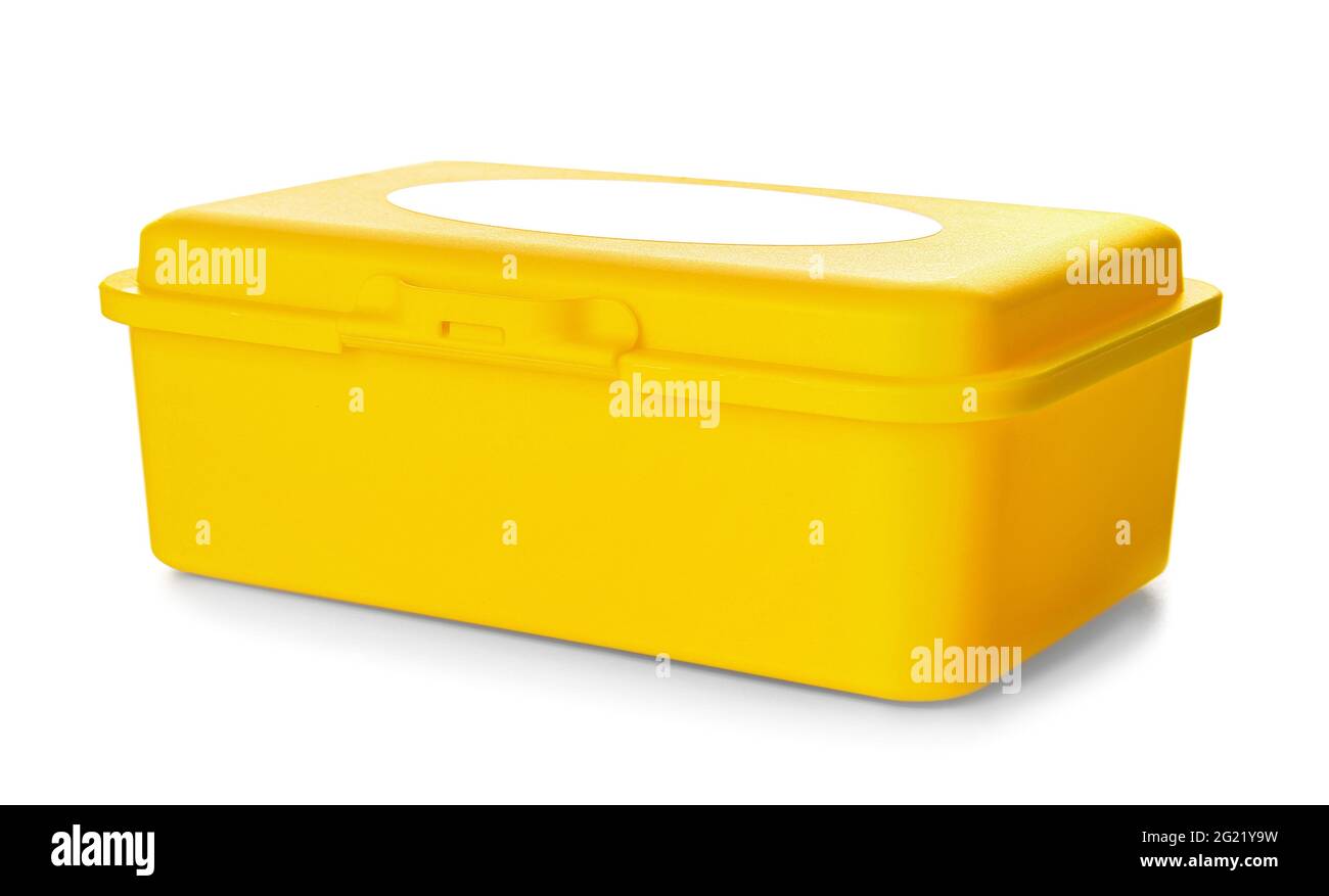 Plastic lunch box on white background Stock Photo - Alamy