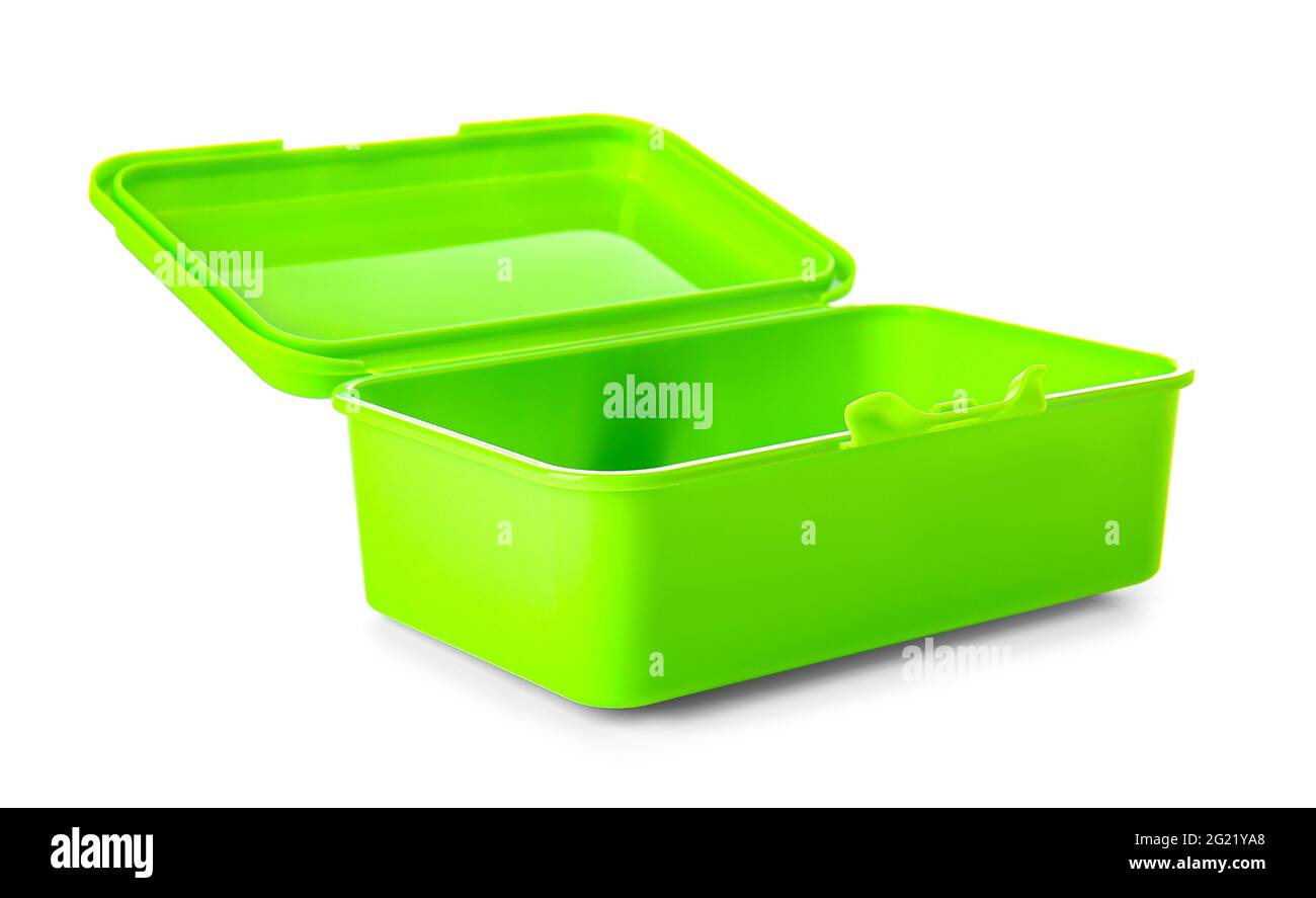 Plastic lunch box on white background Stock Photo - Alamy